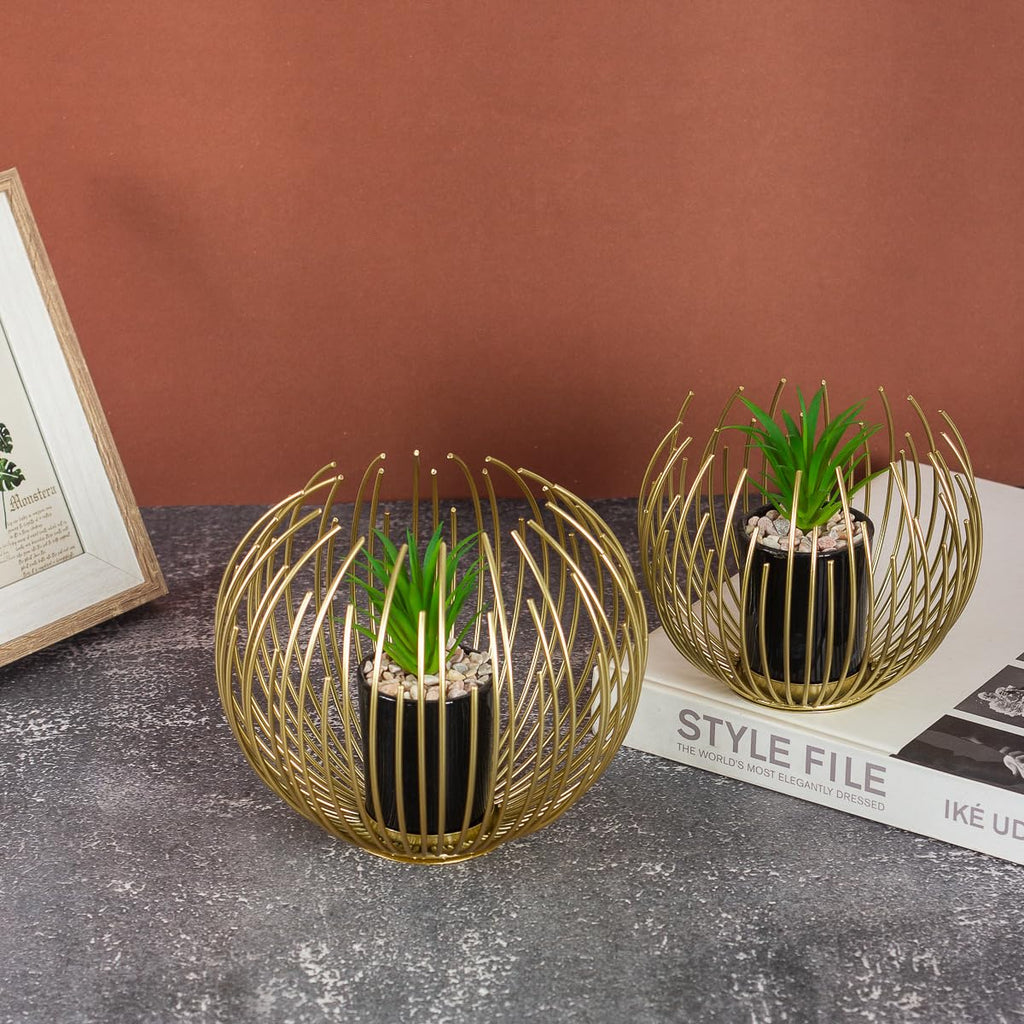 set of 2 metal table decor with artificial plant – Coral Tree