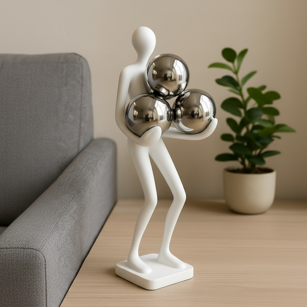 Modern Resin Table Decor Figurine with Golden Spheres – Minimalist Hom ...