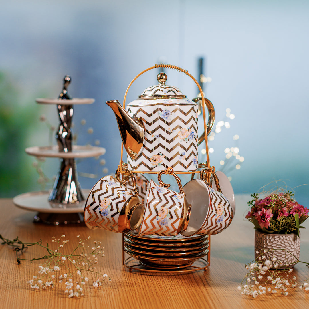 Wave Golden color 14 tea Cup set – Coral Tree