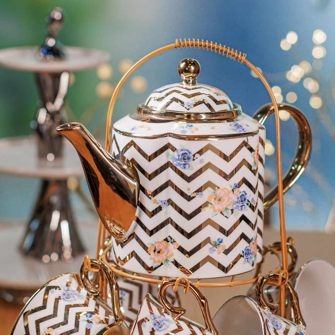 Wave Golden color 14 tea Cup set – Coral Tree