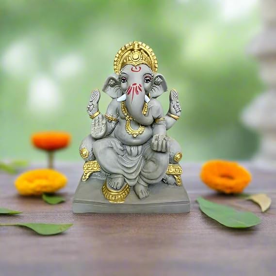 ECO Friendly Plain Ganesh ji with Water Soluble Idol (Grey) 7 inch Gan ...