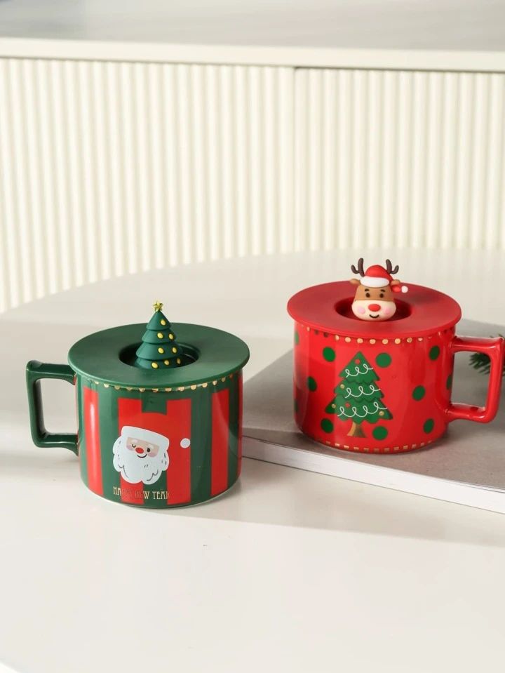 Christmas Ceramic Cup With Silicon lid- 1 pc- – Coral Tree
